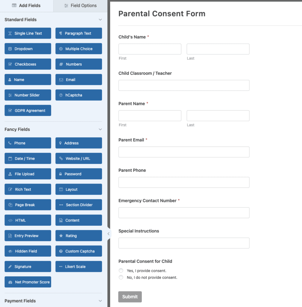How to Create a Parental Consent Form in WordPress