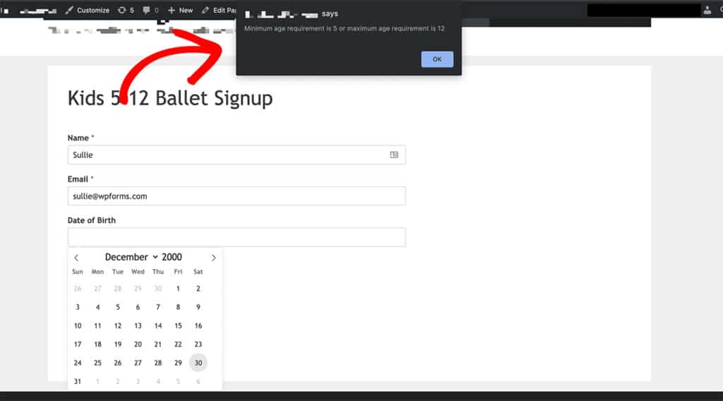 How to Provide an Age Restriction on the Datepicker Form