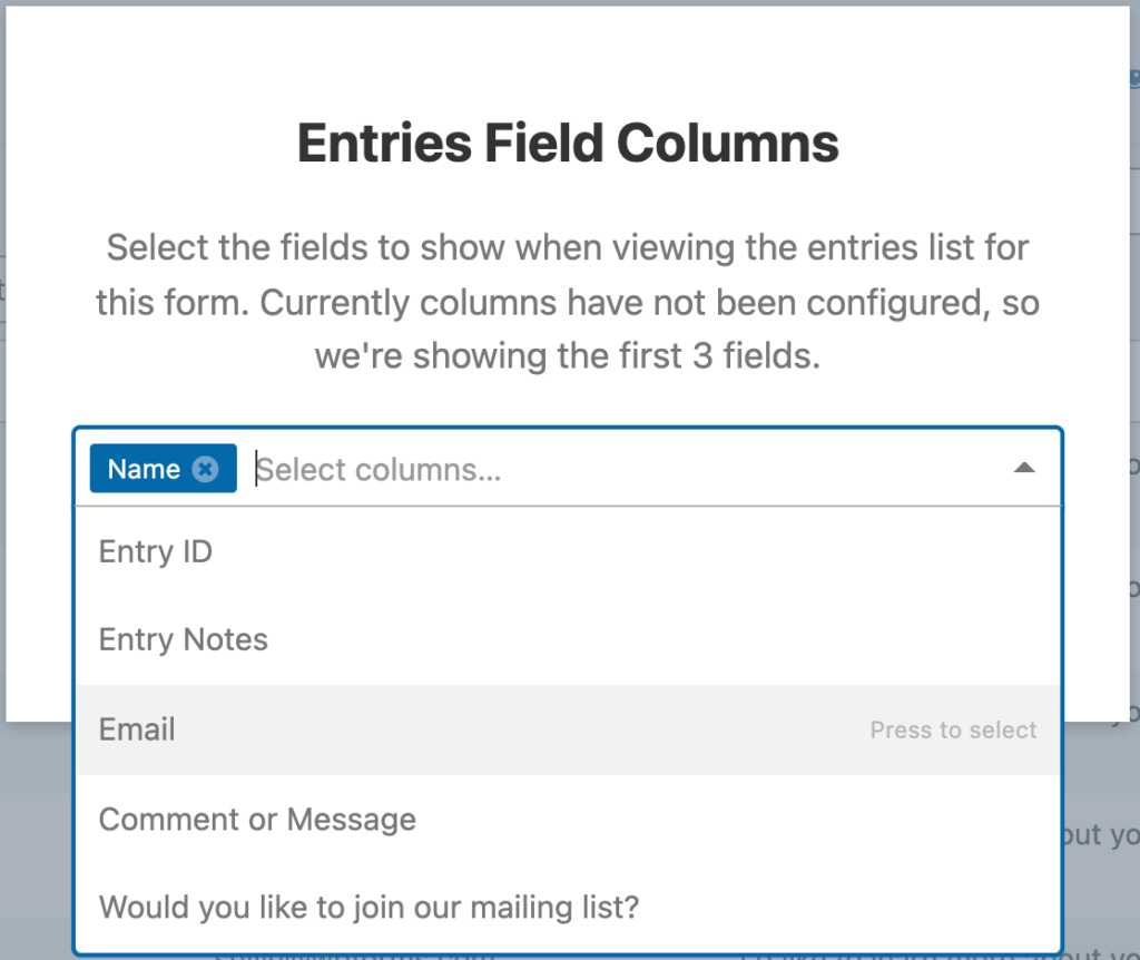 How to Customize the Columns for Form Entries