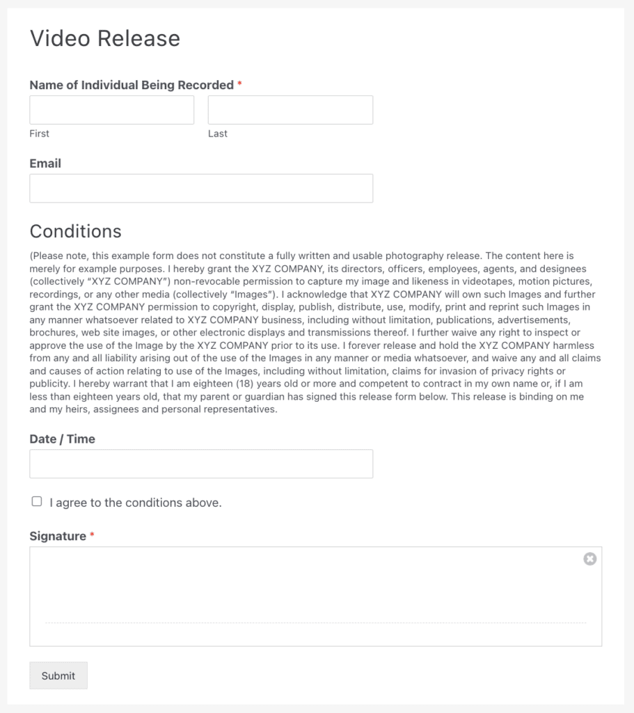 How to Create a Video Release Form in WordPress (Step by Step)