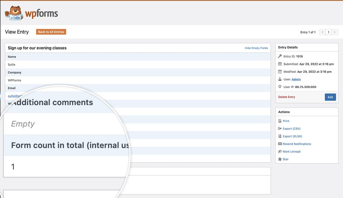 How to Increment a Count on Each Form Submission