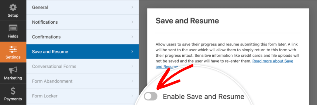 Save and Resume Addon - WPForms