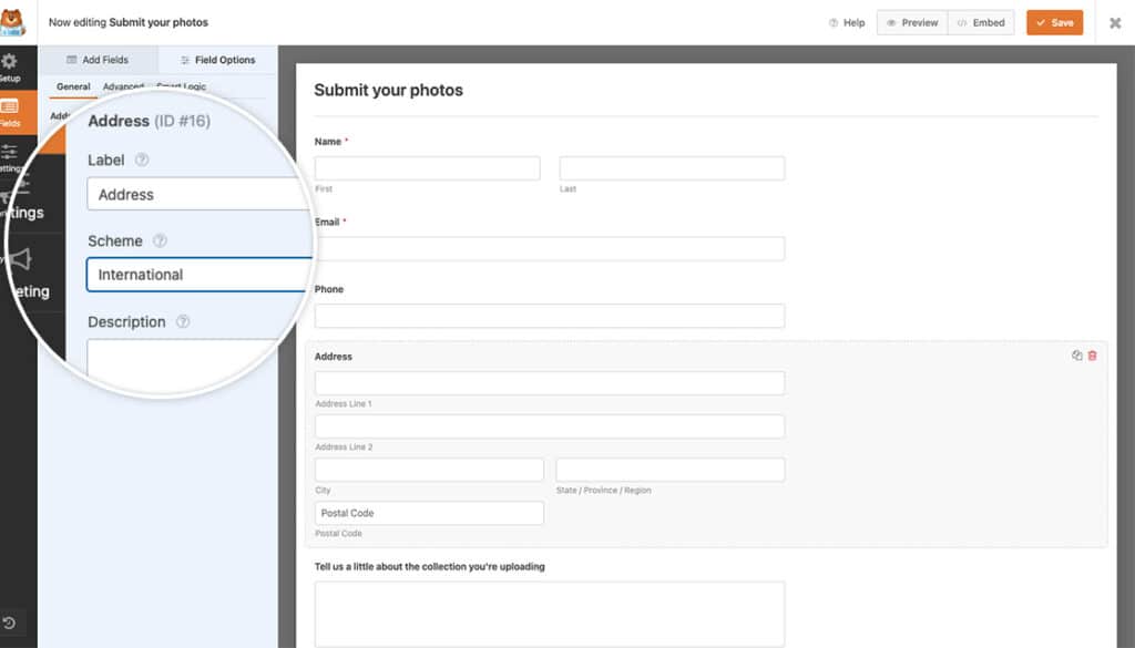 Setting the Default Address Scheme to International