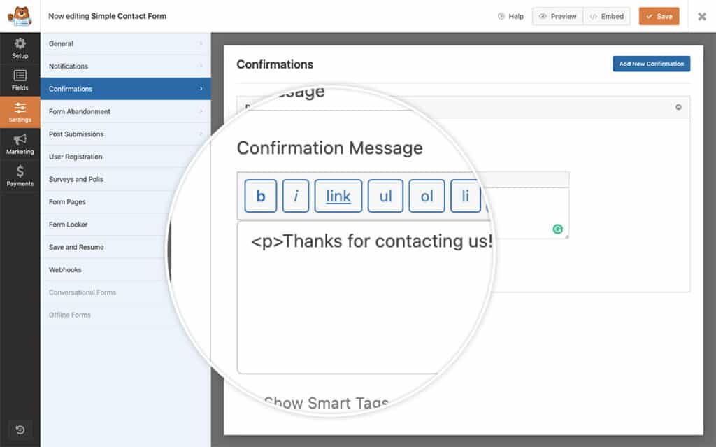 Disable the WYSIWYG Editor Inside the Confirmation Settings