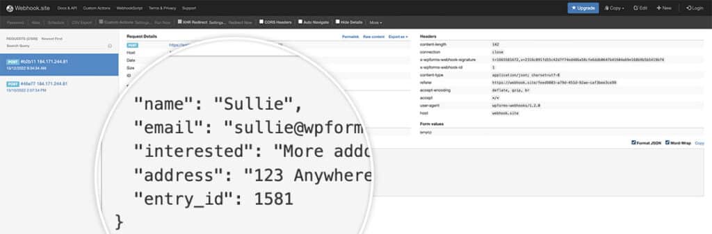 Como enviar o ID do registro por meio de webhooks com o WPForms