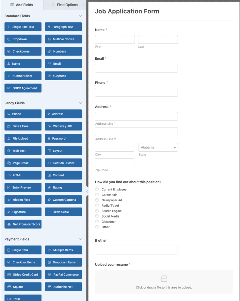 How to Create a Job Application Form in WordPress [Template]