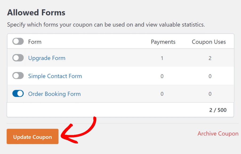 Viewing and Managing Coupons - WPForms