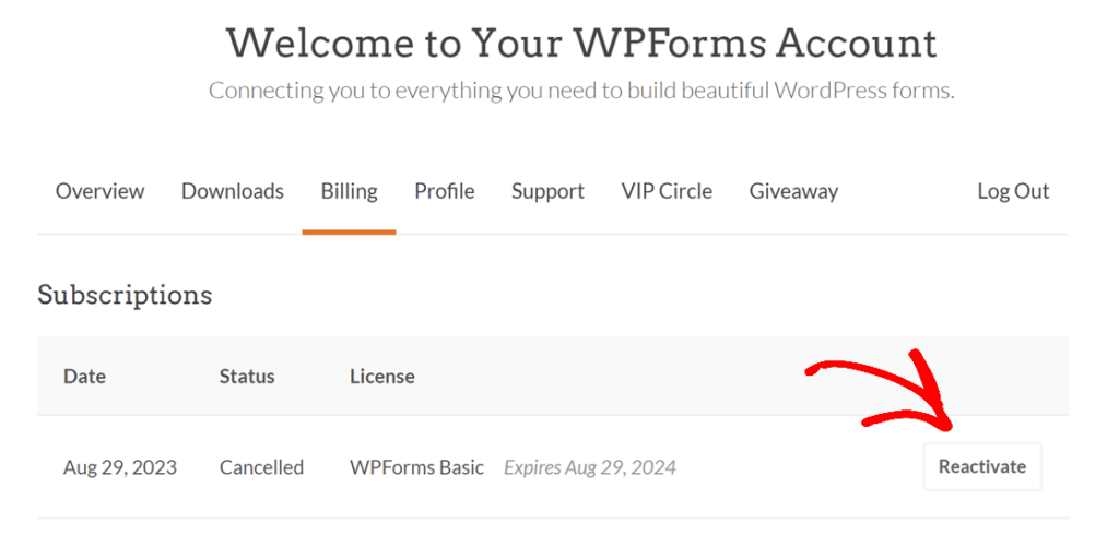 Reactivating Your Canceled Account - WPForms
