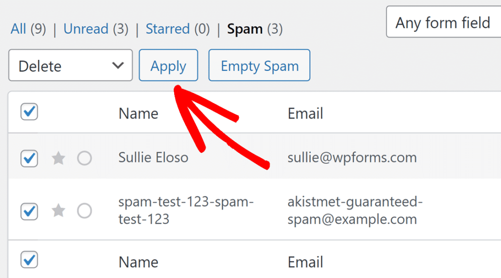 Viewing and Managing Spam Entries