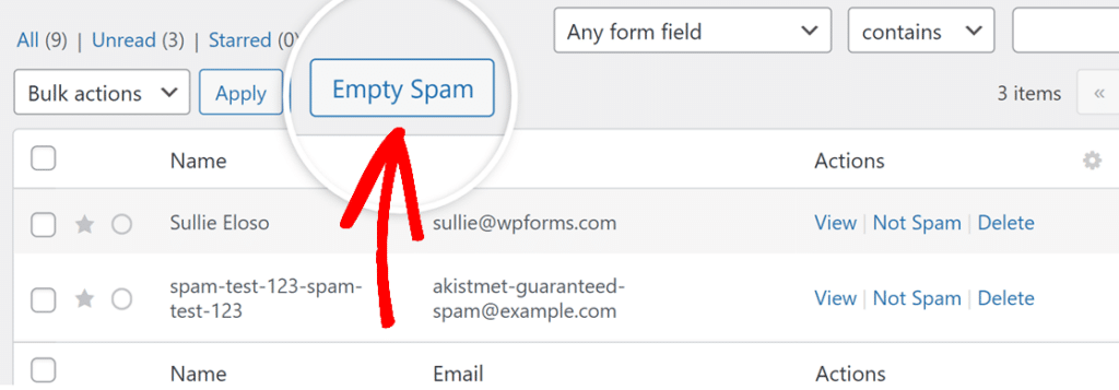 Viewing and Managing Spam Entries