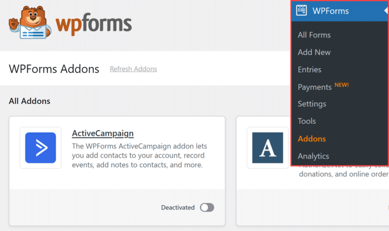 How to Install and Activate WPForms Addons