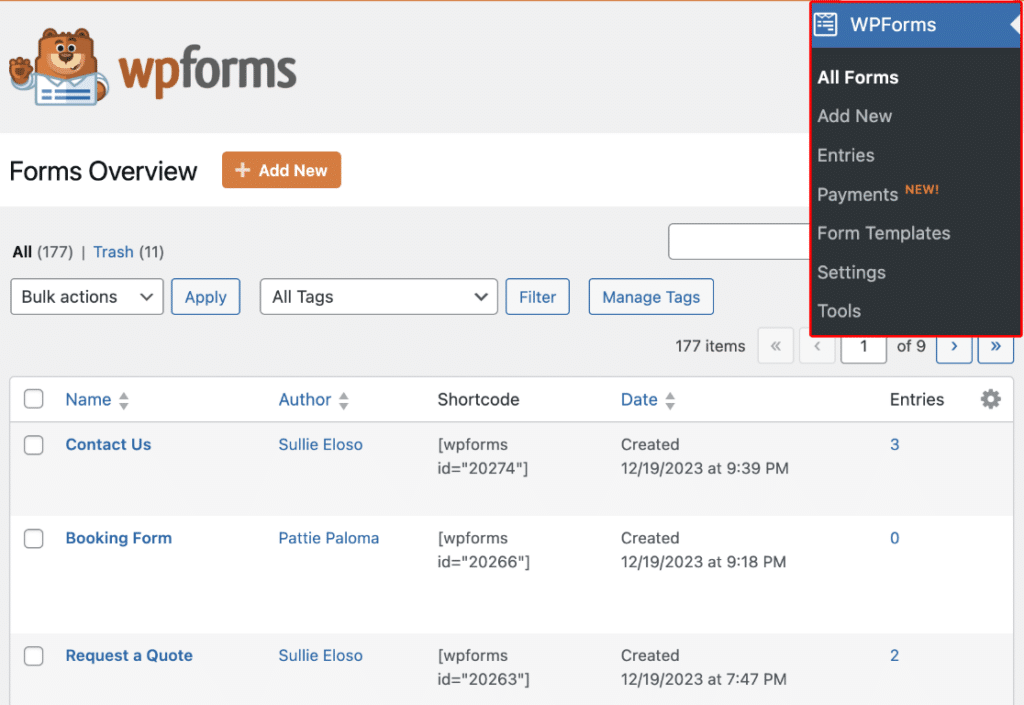 Deleting Forms - WPForms