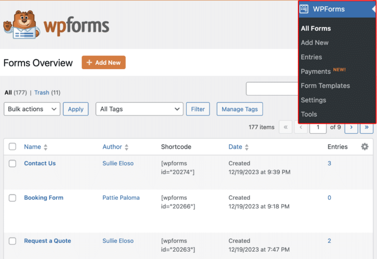 Deleting Forms - WPForms