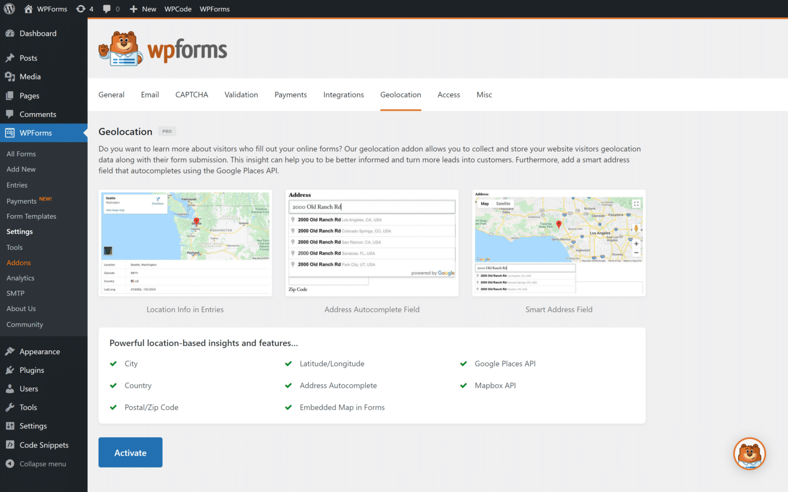 Geolocation Addon for WordPress Forms - WPForms