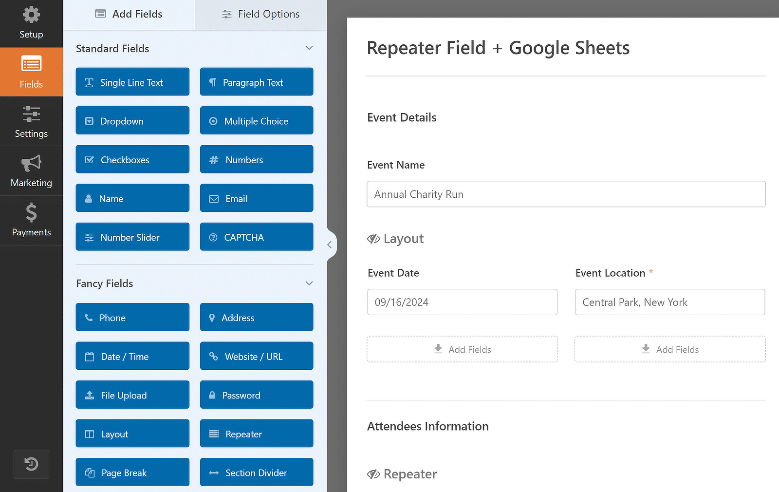 Use WPForms Repeater Field + Google Sheets to Manage Events