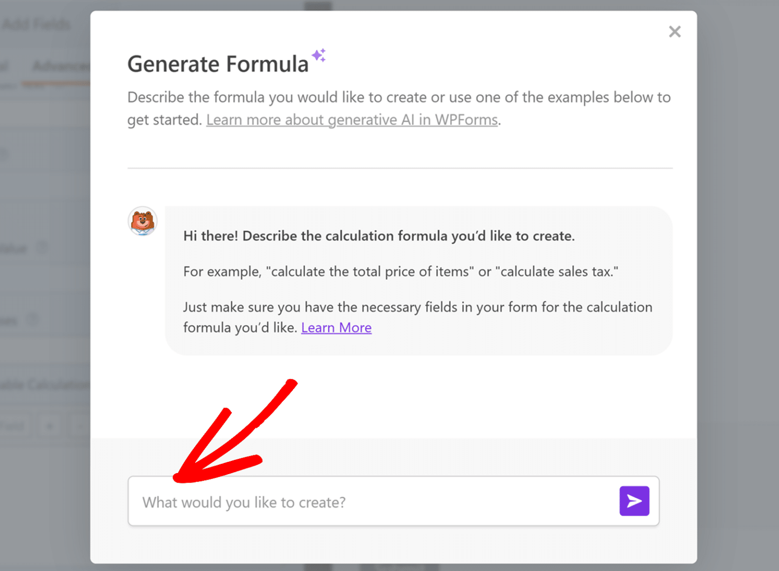 Generación de fórmulas de cálculo con WPForms AI - WPForms