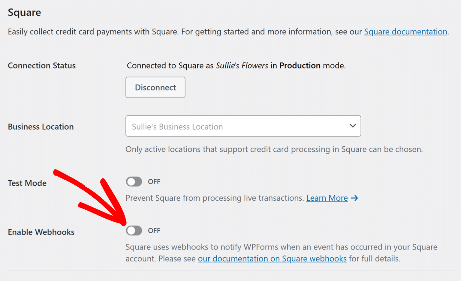 Configuración de Square Webhooks - WPForms